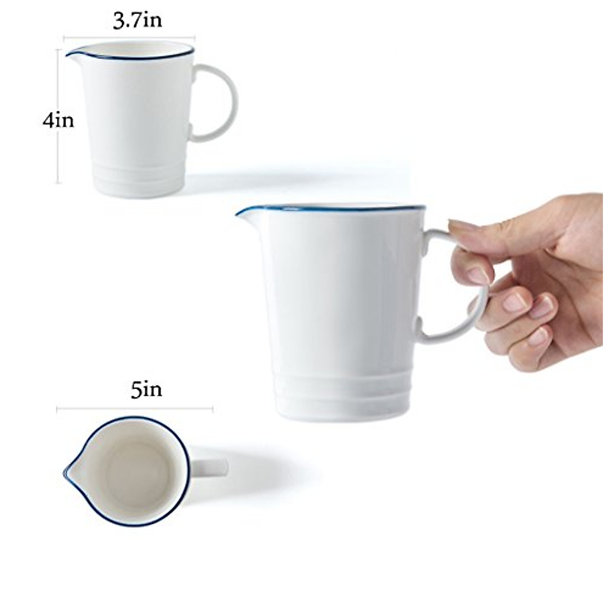 CHOOLD Blue and White Navy Style Ceramic Creamer with Handle,Coffee Milk Creamer Pitcher Serving Pitcher Sauce Pitcher for Kitchen