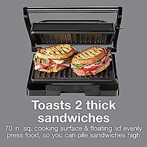 Proctor Silex 4 Serving Panini Press, Sandwich Maker and Compact Indoor Grill, Upright Storage, Easy Clean Nonstick Grids, Black (25440PS)