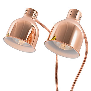 Food Heat Lamp, Commercial Food Warmer Lamp with 360°Adjustable Head 2 Dual 250w Bulbs, Food Warming Heating Light for Restaurant Kitchen Buffet (Rose Gold)