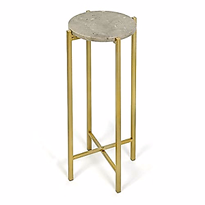 Urban Shop WK658006 Brown Marble Collapsible Side Accent Drink Table with Gold Metal Legs 12 in x 12 in x 13.5 in