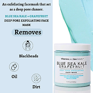 VITAMINS AND SEA BEAUTY, Exfoliating Face Mask Deep Cleansing Purifying Blackhead Pore Control with Blue Sea Kale and Grapefruit, Skincare for All Skin Types, 8.5 Fl Oz