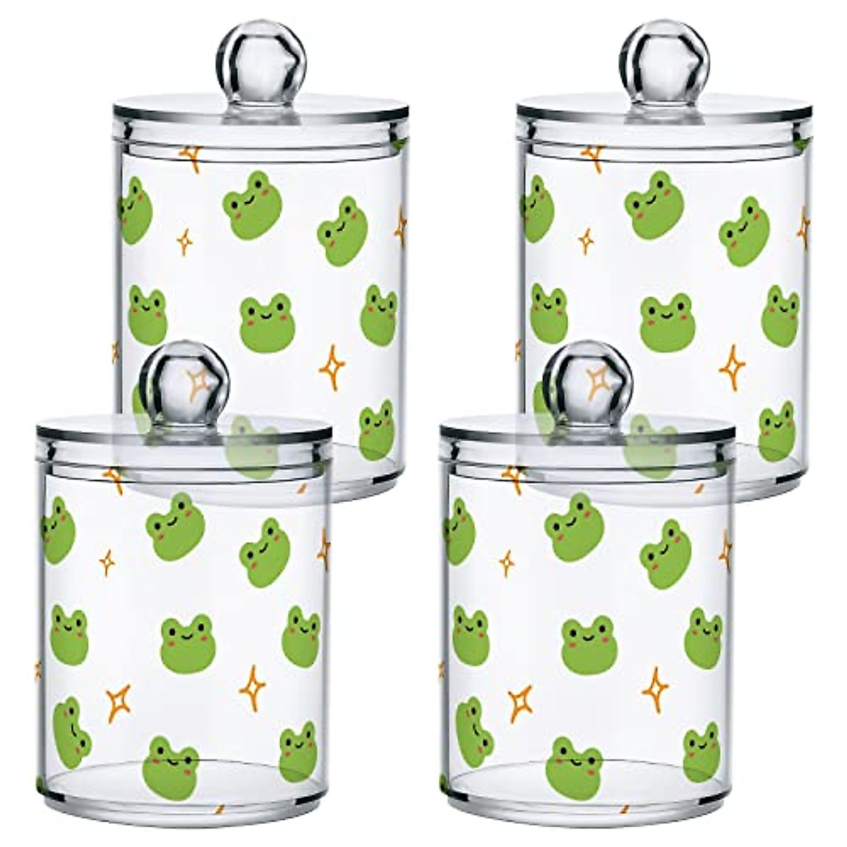 Bulletgxll Apothecary Jar with Lids 2 Pack Cute Frog Qtip Holder Clear Plastic Containers Bathroom Vanity Countertop Organizer for Cotton Swabs, Cosmetic Pads, Sponges, Flossers