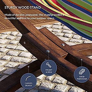 BELLEZE Double Cotton Hammock Bed with 10 ft Wooden Arc Outdoor Patio Hammock Stand, Tropical