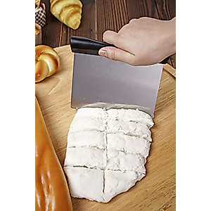 Spring Chef - Bench Scraper, Stainless Steel Dough Scraper, Pastry Scraper, Pizza and Dough Cutter, With Bonus Bowl Scraper, Black