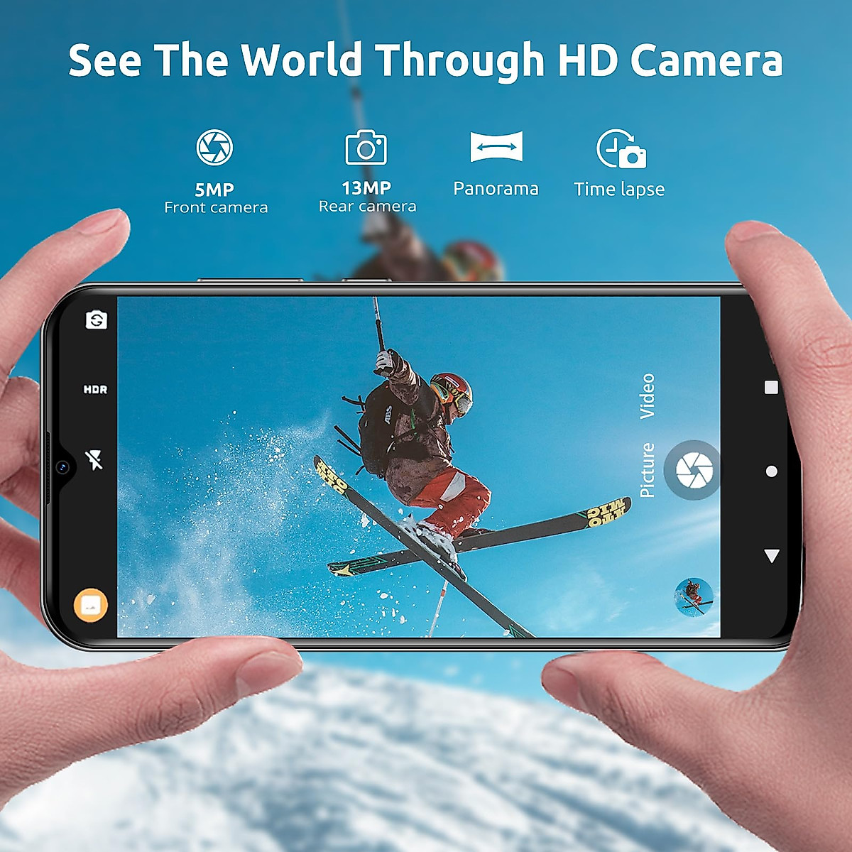 Xgody V50 Android Cell Phone, 4GB RAM + 64GB ROM, 6.55'' HD, Dual 4G LTE Sim Slots Smartphone Unlocked, 13MP Main Camera, Face Unlock, 4500mAh, AT&T/T-Mobile Smart Phones (Black1)