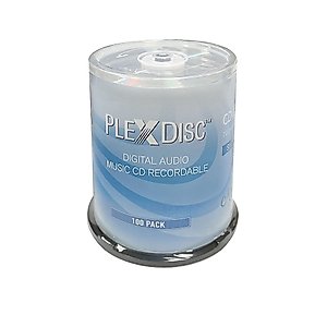 PlexDisc 52x Digital Audio Music CD-R Disc 80min 700MB Shiny Silver - 100 PK Cake Box (FFP), 100 Discs