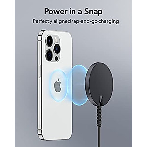 ESR Magnetic Travel Wireless Charging Pad, Portable Charger, Compatible with MagSafe Charger for iPhone 14/14 Plus/14 Pro/14 Pro Max/13/12 Series, Strong Magnetic Lock, Reinforced Braided Nylon Cable
