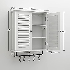 TaoHFE Bathroom Cabinet Wall Mounted White Designer Bathroom Wall Cabinet Medicine Cabinet with Double Shutter Doors 3 Tier Adjustable Shelf with Towel Rack Over The Toilet Storage Cabinet Laundry