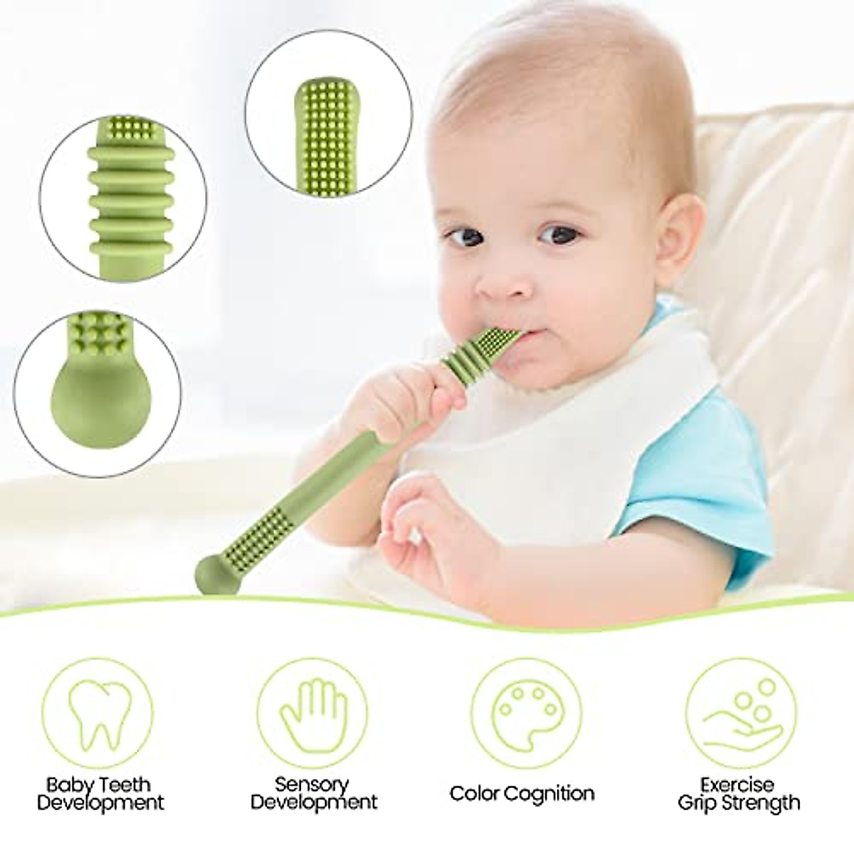 Yinghezu Hollow Teether Tubes, 6 Pack Chew Straw Toy for Infant Toddlers Silicone Teething Toys for Babies, 0-6 Months 6-12 Months BPA Free/Freezable/Dishwasher and Refrigerator Safe