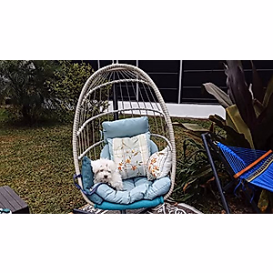 Egg Swing Chair with Stand, Patio Wicker Rattan Hanging Chair Swing Hammock Egg Chairs with UV Resistant Cushion for Indoor Bedroom Outdoor Garden Backyard