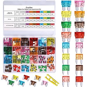CrocSee 160 Pieces Car Fuses Assortment Kit, Blade-Type Automotive Fuses - Standard, Mini & Low Profile Mini Size (3A/5A/7.5A/10A/15A/20A/30A/40A), Replacement Fuses for Car/RV/Truck/Motorcycle/Boat