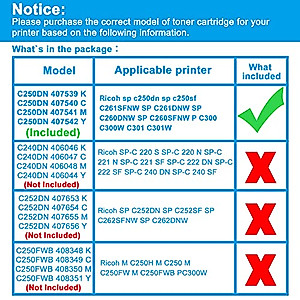 LCL Remanufactured Toner Cartridge Replacement for Ricoh 407539 407540 407541 407542 sp c250dn sp c250sf C261SFNW C261DNW C260DNW C260SFNW (4-Pack Black Cyan Magenta Yellow)