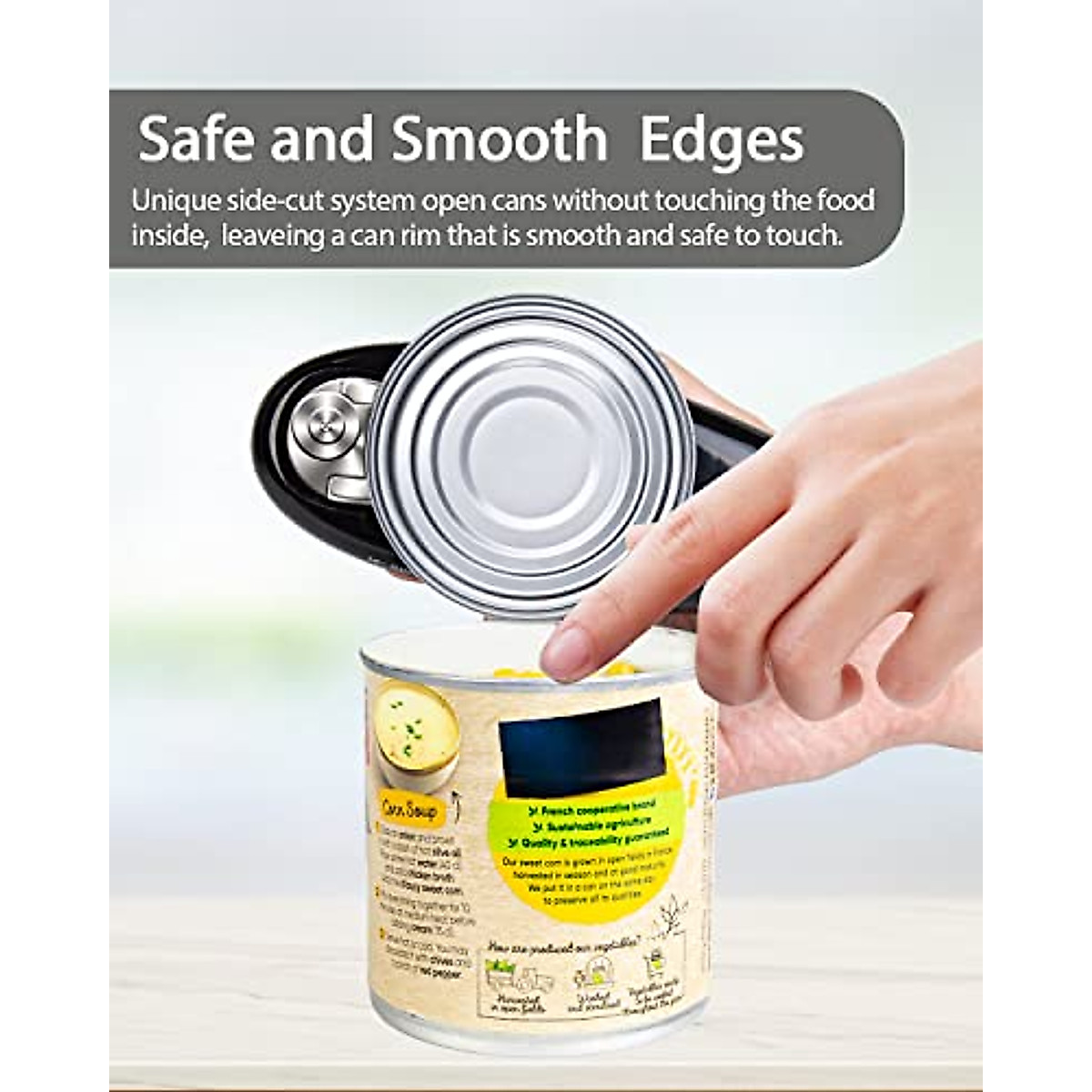 Electric Can Opener for Kitchen- Hand Held Automatic Can Opener with Smooth Edge, Portable and Battery Operated, Can Opener for Seniors with Arthritis, Easy One Touch to Open Any Size Cans, Black