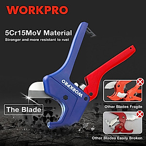WORKPRO Ratchet PVC Pipe Cutter Tool, Up to 2-1/2", Pex Cutting Tool for Cutting PEX, PVC, PPR, and Plastic Hoses with Sharp 5Cr15MoV Stainless Steel Blades, Suitable for Home Repairs and Plumbers