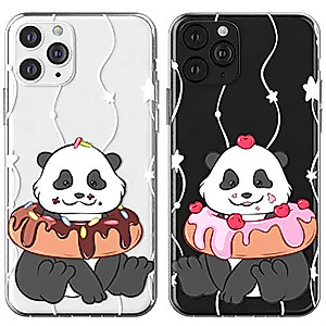 Toik Matching Couple Cases for Apple iPhone 11 Pro Xs Max Xr 10 X 8 Plus 7 6s 5s SE Kawaii Print Panda Silicone BFFs Animals Doughnut Gift Best Friend Sweet Relationship Girlfriend Cute