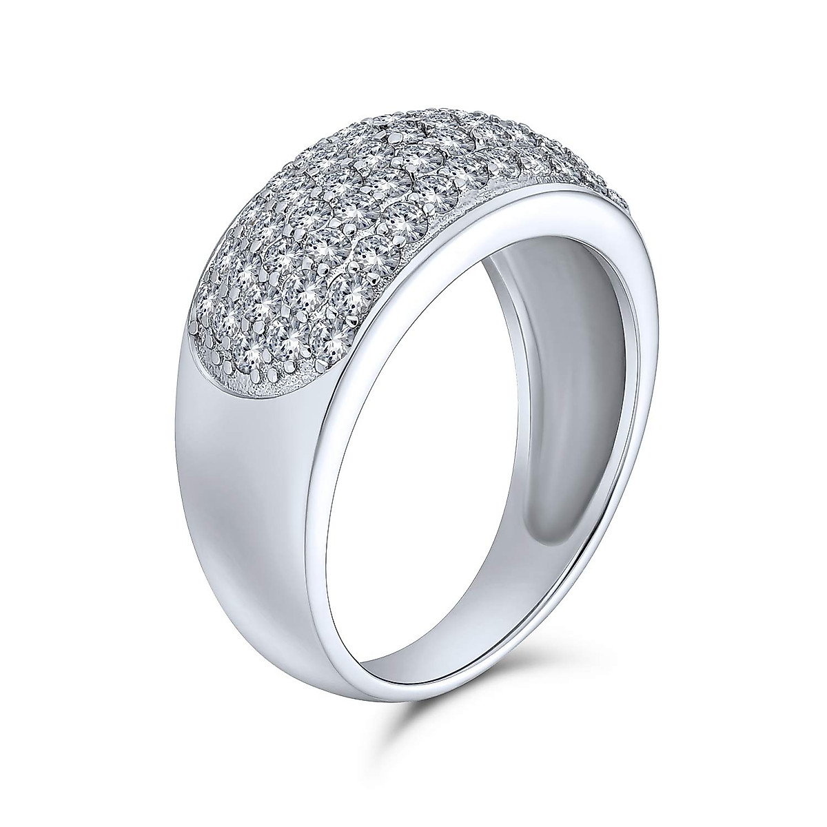 Bling Jewelry Personalized Micro Pave AAA Cubic Zirconia Cocktail Anniversary Wide CZ Pave Anniversary Statement 1/2 Eternity Dome Wedding Band Ring For Women .925 Sterling Silver Customizable