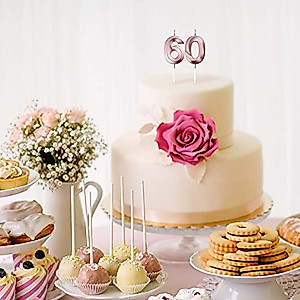BBTO 60th Birthday Candles Cake Numeral Candles Happy Birthday Cake Topper Decoration for Birthday Party Wedding Anniversary Celebration Supplies (Rose Gold)