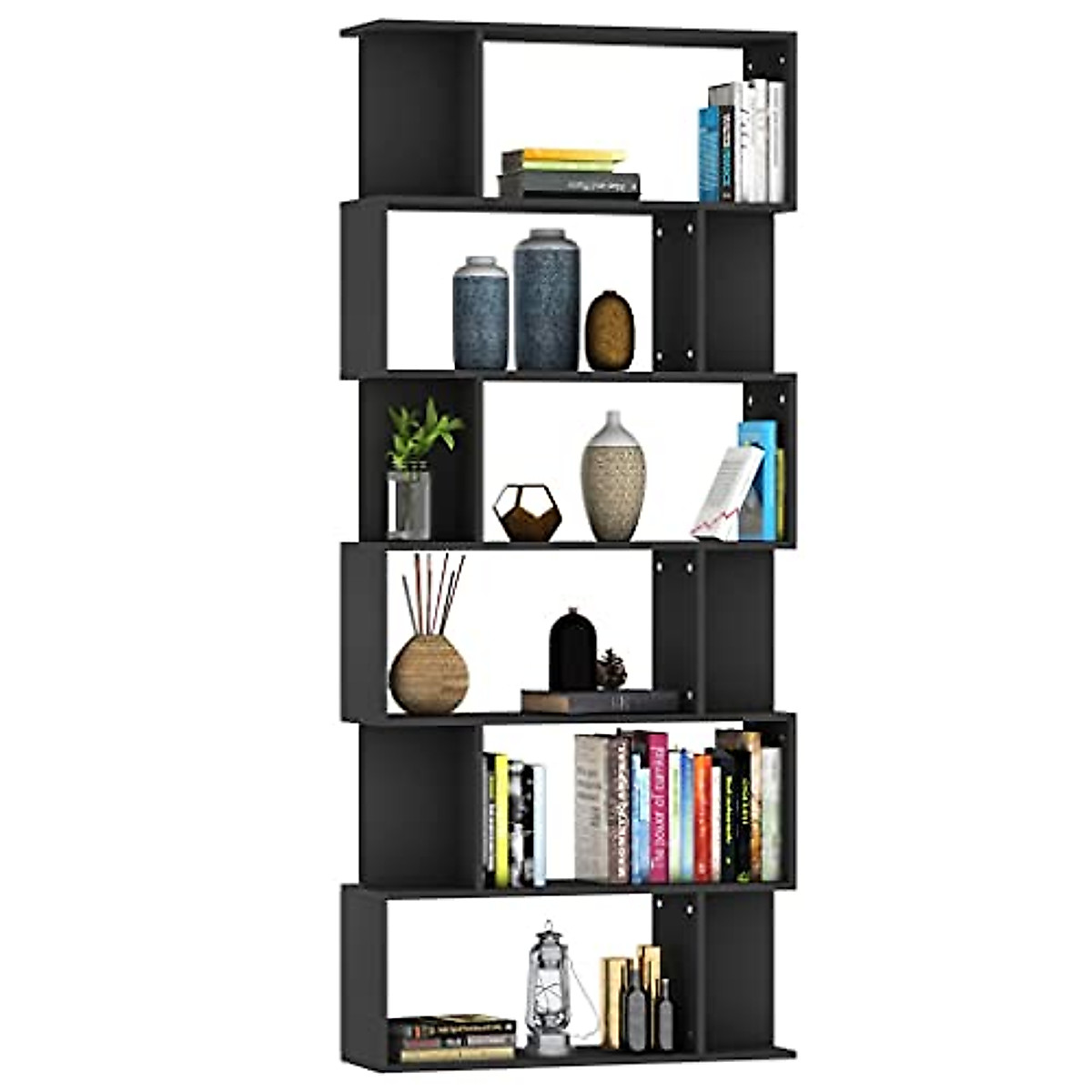 KTHLBRH Book Cabinet/Room Divider,Bookcase with Storage Decor Display Shelf Freestanding & Room Divider for Bedroom, Living Room Black 31.5"x9.4"x75.6" Chipboard