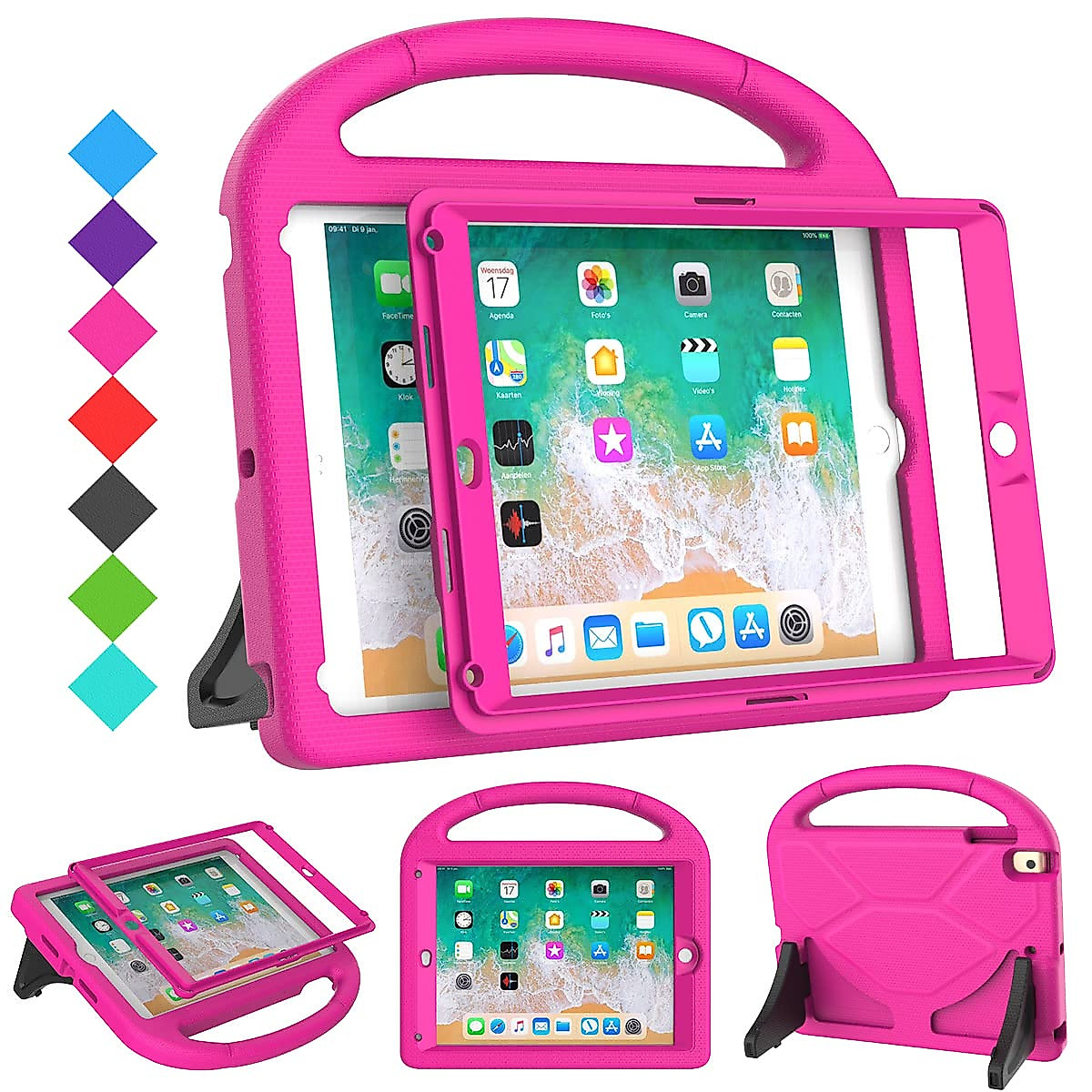 SUPLIK Kids Case for iPad 5th/6th Generation(9.7 inch, 2017/2018), iPad Air 2/1 & Pro 9.7 Case with Screen Protector, Durable Protective Cover with Handle Stand for Apple iPad 5/6 Gen, Pink