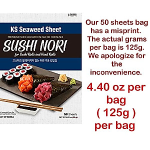 Twice Roasted Seaweed Sheets 7.50 in x 8.25 in (50 Sheets)