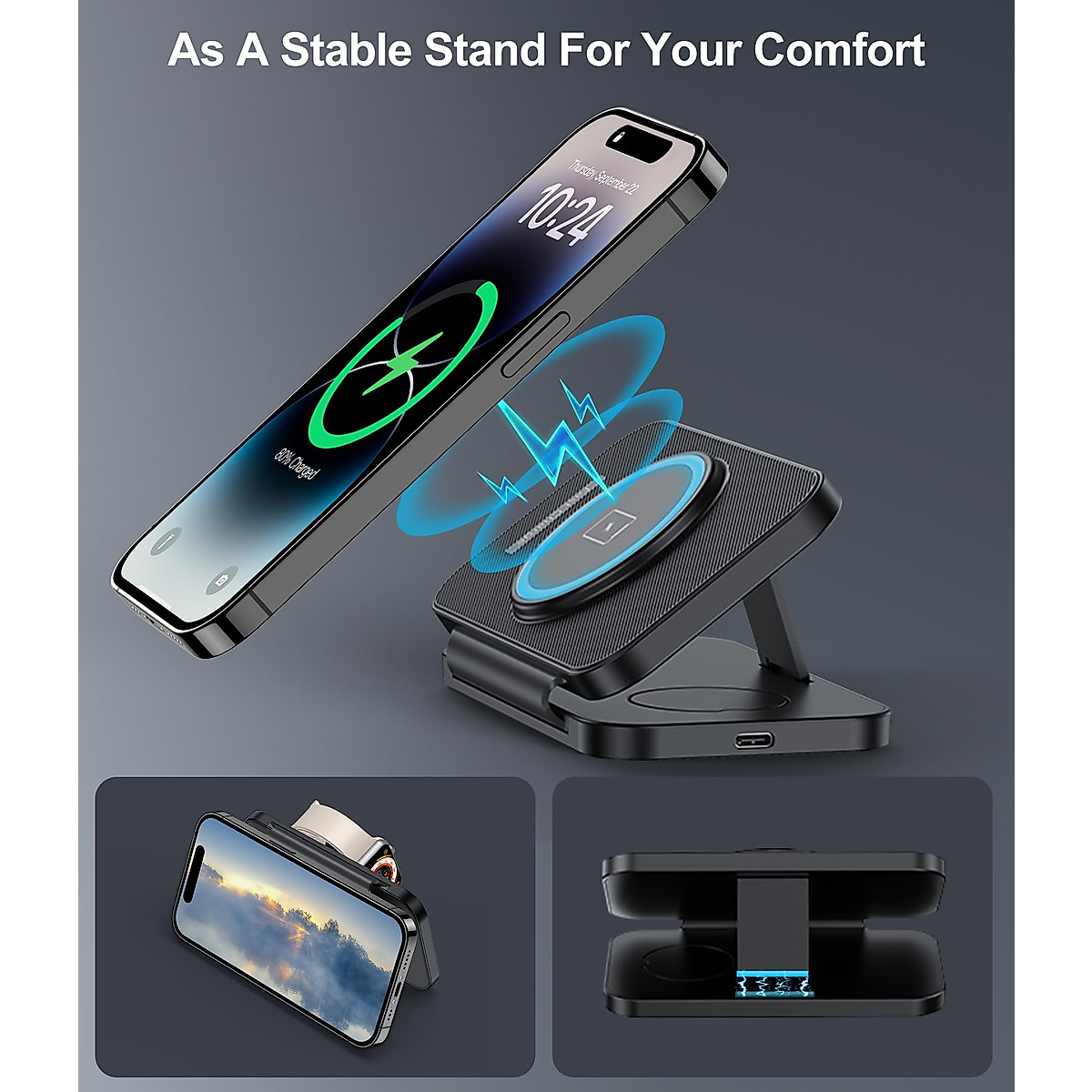 3 in 1 Charging Station for Multiple Devices Apple, XooFly Wireless Magnetic Travel Charger for Multiple Devices, Phone Charger Pad for iPhone 15 14 13 12 Pro Max Plus Mini, iWatch, Wireless Earbuds