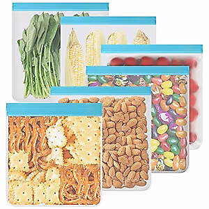 Reusable Gallon Freezer Bags - 6 Pack 1 Gallon Storage Bags, Leakproof Silicone and Plastic Free Gallon Ziplock Bags for Marinate Meats Cereal Sandwich Snack Travel Items Meal Prep Home Organization