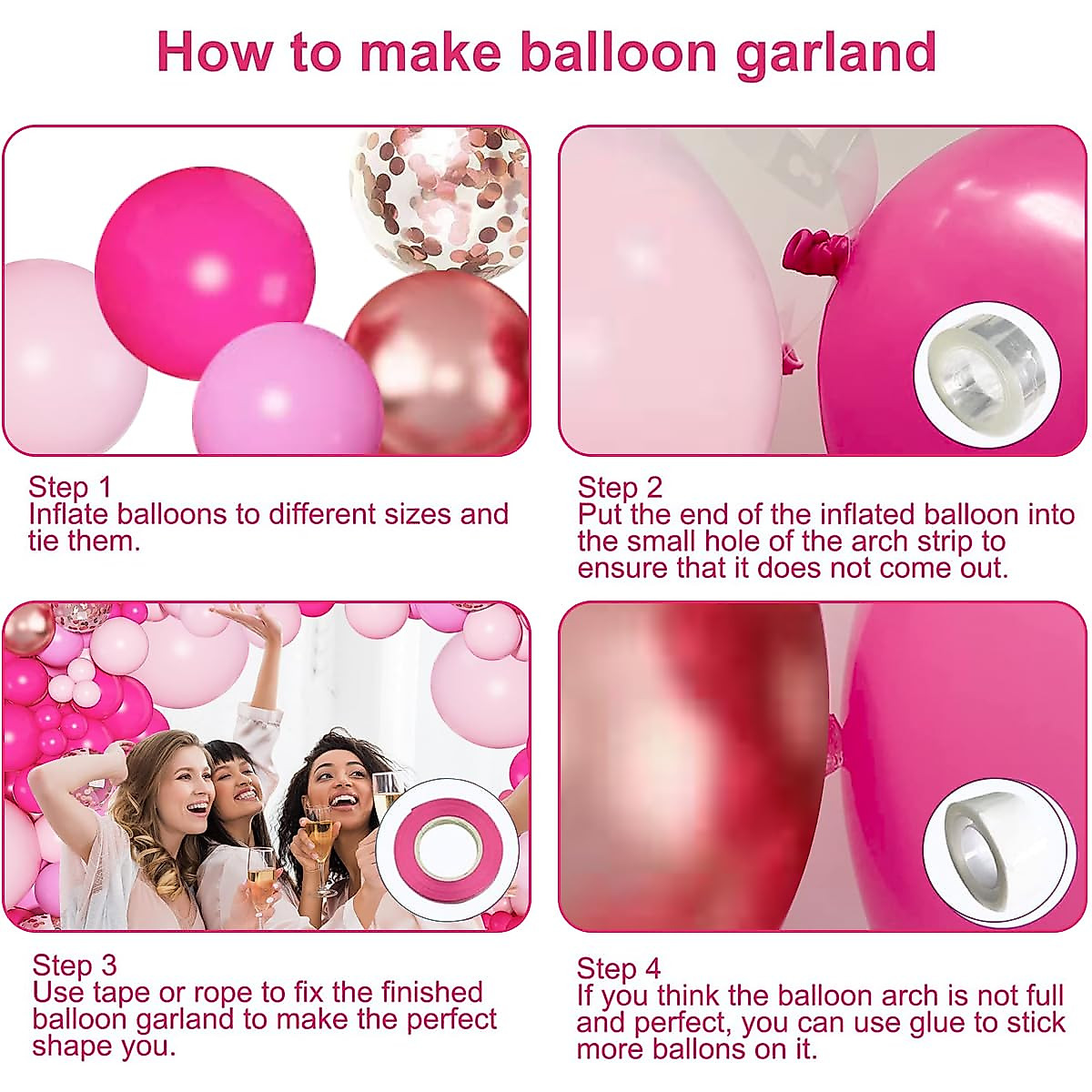 Pink Balloons Garland Arch Kit,154pcs Hot Red Pink Light Pink Rose Gold Confetti Balloons for Girl Women Baby Shower Bridal Shower Mother's Day Wedding Birthday Valentine's Day Party Decorations