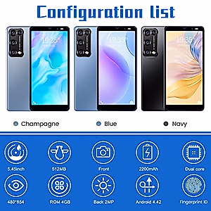 Smartphone, Rino9 Pro Android 4.4.2, 512MB 4GB Dual SIM Phone Finger Face ID 2200mAh 5.45 Inch Celular, 0.3MP Front HD Camera, 2MP Rear Camera, Gift for Friends Family (Gray)