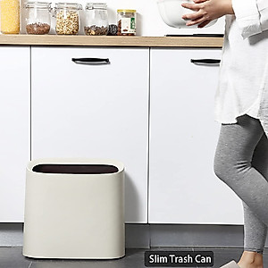 Doyingus Slim Trash Can Plastic Rectangular Wastebasket 2.4 Gallon Garbage Container Bin for Bathroom Bedroom Office Kitchen (White)