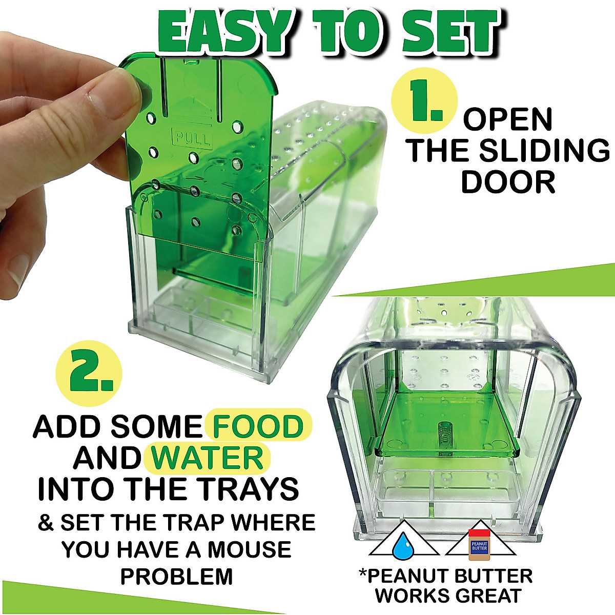 Billy Bob 2 pk Catch and Release Mouse Trap. Patented. Easy and Humane Way to Remove Mice. Effective no-Kill Mouse Trap.