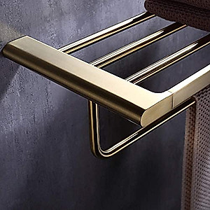 Towel Rack 304 Stainless Steel Towel Bar Brushed Gold Towel Rails Heavy Duty Towel Holder Wall Mounted Towel Storage Rack for Bathroom, Kitchen, Hotel, Screw Installation