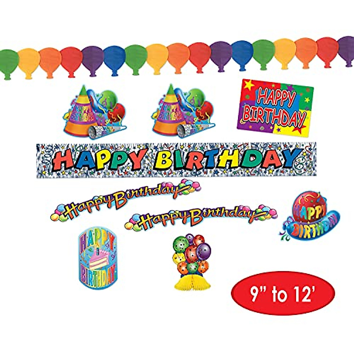 Beistle Colorful Decorations Supplies 11-Piece Rainbow Happy Birthday Party Kit, One Size, Multicolored