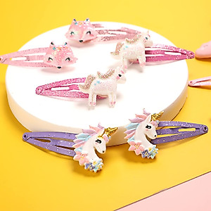 PinkSheep Unicorn Hair Clips Barrettes for Girls, 6 Pairs/12 Pack Fox Rainbow Cloud Shaped Hair Pins, Cute Hair Clips Metal Snap Barrettes Sparkly Hair Accessories For Baby Girls Teens Toddlers