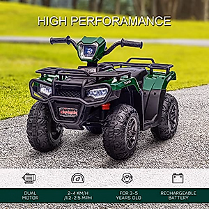 Aosom 12V Kids ATV Battery-Operated with AUX Port & USB, Kids 4 Wheeler with Tough Wear-Resistant Tread, Electric Four Wheeler Kids Ride on Car Electric Car, Green
