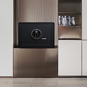 GOLDENKEY Digital Security Safe and Lock Box,Small Safe box for Money, Fingerprint Lock,Perfect for Home Office Hotel Business Jewelry Gun Use Storage,0.5 Cubic Feet,Black