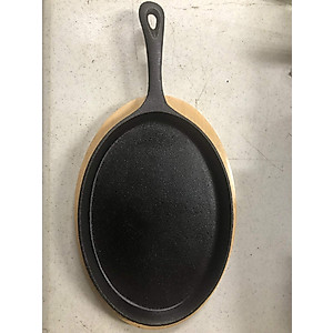 Brooks AG Parts Four Pre-seasoned Cast Iron Fajita Pan Sets,Includes Wooden Serving Bases,Padded Handle Sleeve and Cast Iron Skillet