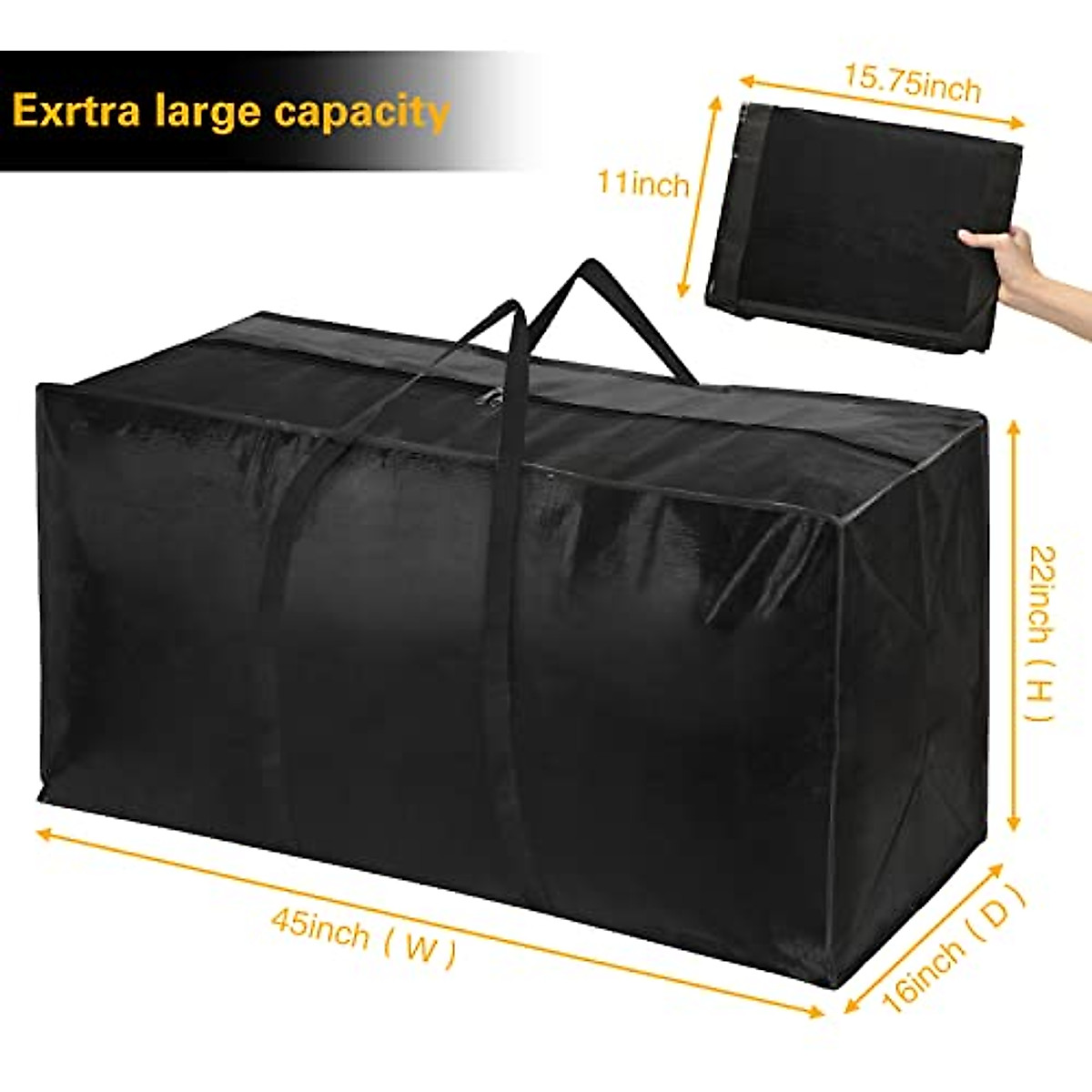 Fixwal XXL Moving Bags Jumbo Extra Large Heavy Duty Storage Bags Moving Totes Alternative to Moving Boxes, Stronger Straps Strong Handles & Zippers, Storage Totes for Clothes, Comforters (Black-3 Set)