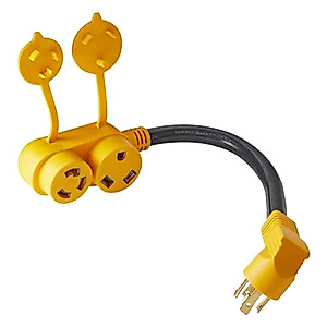 MECMO NEMA L14-30P to TT-30R L5-30R RV Generator Power Adapter, 4 Prong Twist Locking Generator Male Plug to Travel Trailer RV Female Cord 30 Amp RV Splitter for RV Trailer Camper Generator Charging