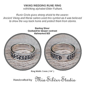 Viking Rune Band Ring Sterling Silver 925 Elder Futhark Nordic Runic Symbols Pagan Celtic Wedding Thumb Rings Norse Scandinavian Jewelry for Men Women (10)