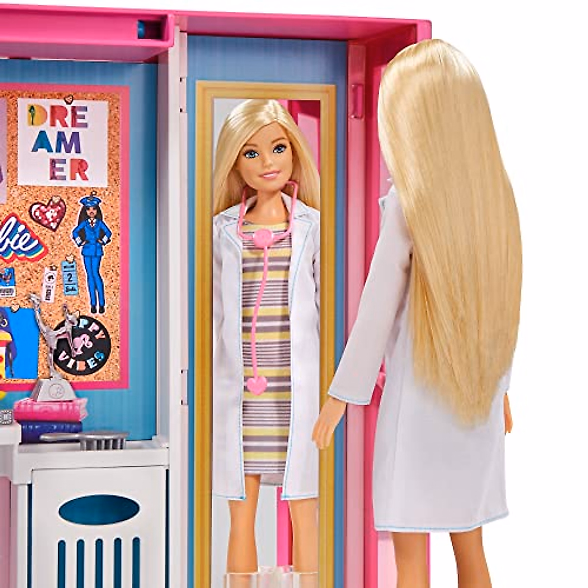 Barbie Dream Closet with Blonde Doll & 25+ Pieces, Toy Closet Expands to 2+ ft Wide & Features 10+ Storage Areas, Full-Length Mirror, Customizable Desk Space and Rotating Clothes Rack