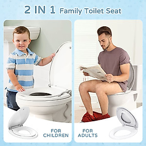 YASFEL Toilet Seat with Toddler Toilet Seat Built in, Plastic, Elongated Slow Close with Magnets For Potty Training For Kids & Adults (White, 18.5”)