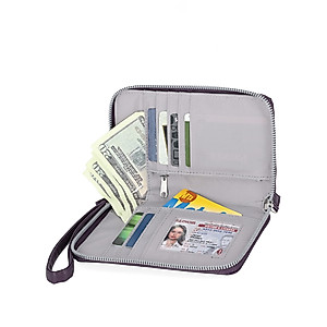 Mundi Jacqui RFID Blocking Crossbody Wallet Bag for Women, Compact Travel-Size Cell Phone Holder Purse - Vegan Leather, Purple