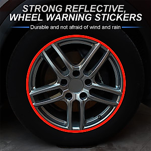 16PCS 17''-19'' Reflective Wheel Rim Stripe Decal, Car Wheel Rim Tapes Decoration Stickers, Waterproof Night Safety Decals Automotive Accessories Universal for Motorcycle, Car, Bicycle (Red)