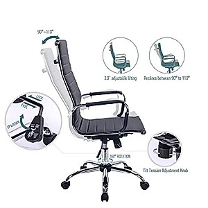 Curved Back Office Chair PU Leather Home Executive Ergonomic Computer Chair Height Adjustable Swivel 360° Rotating Seat Desk Chair (Black) Desk Chairs (Color : White)