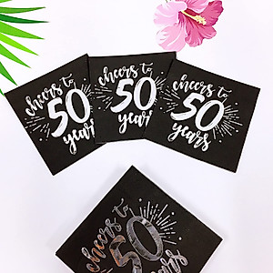50Pieces Silver50th Birthday Celebration Party Decorative NapkinBlack50th Birthday Decorative Men's and Women's Party Supplies Cocktail Napkins in a black, Cheers to 50 Years