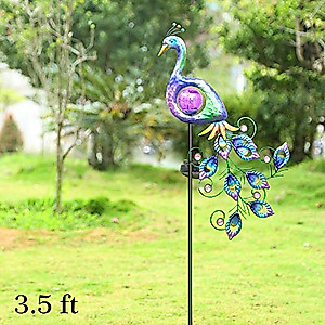 DenicMic Peacock Solar Garden Lights Outdoor, Solar Powered Garden Stake Decorative Christmas Yard Art Metal & Glass Waterproof Decro for Pathway Patio Landscape Lawn Courtyard 42 inch