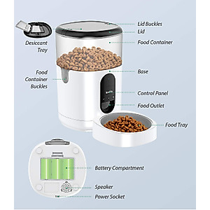 Automatic Cat Feeder, Dog Dispenser with Voice Recorder Programmable Portion Control Up to 10 Meals per Day, Smart APP Auto Food Feeder with Desiccant Bag for Small & Medium Pets 4L (Black)