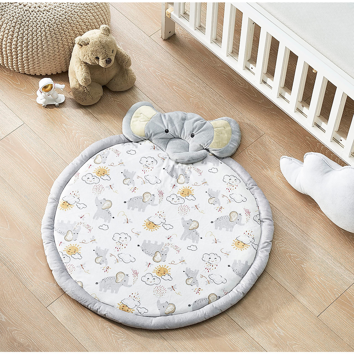 WTdianpu Thick Baby Play Tummy Time Mat Plush Stuffed Animal Infant Crawling Nap Activity Travel Mat for Newborn Girl Boy Toddler - Nursery Gift, 30''x30'', Elephant(2) (421PB0072N-1)