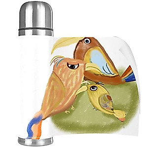 Stainless Steel Leather Vacuum Insulated Mug Bird Thermos Water Bottle for Hot and Cold Drinks Kids Adults 16 Oz