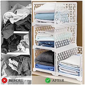 AVLA 4 Pack Stackable Plastic Storage Basket, Plastic Foldable Closet Organizer Storage Bins, Wardrobe Storage Box Clothes Drawer Shelf Container for Cupboard Bedroom Dorm Bathroom Kitchen Office